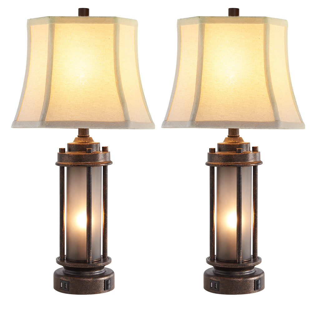 2Pc Belvoir Castle Table Lamps w. Night Light & USB, Bronze Metal+Glas ...