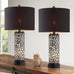 2Pc Geo Sculptural Table Lamps w. Night Light & USB, Black Metal+Glass ...