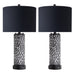 2Pc Geo Sculptural Table Lamps w. Night Light & USB, Black Metal+Glass ...